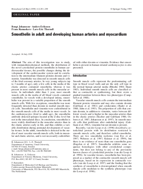 (PDF) Smoothelin in adult and developing human arteries and myocardium