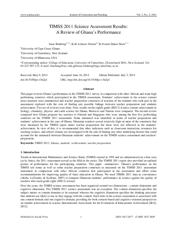 (PDF) TIMSS 2011 Science Assessment Results: A Review of Ghana’s ...