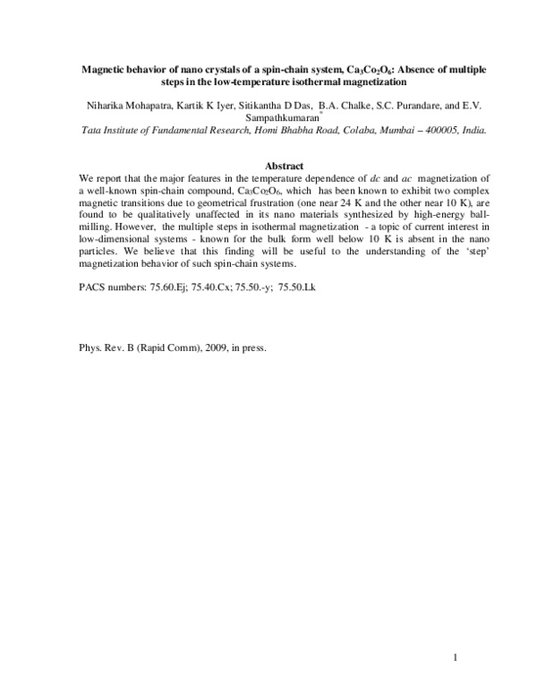 (PDF) Magnetic behavior of nanocrystals of the spin-chain system ...