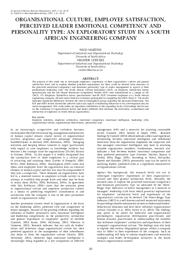 (PDF) Organisational culture, employee satisfaction, perceived leader ...