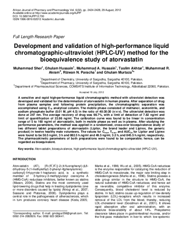 (PDF) Development and validation of high-performance liquid chromatographic- ultraviolet (HPLC ...