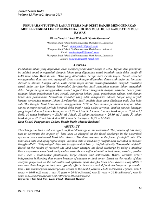 (PDF) Perubahan Tutupan Lahan Terhadap Debit Banjir Menggunakan Model ...