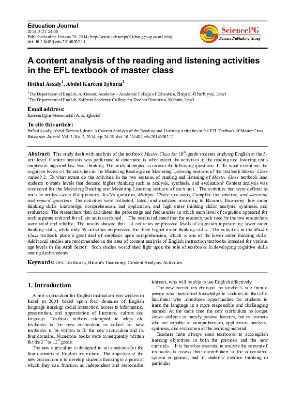 (PDF) A Content Analysis of the Reading and Listening Activities in the ...