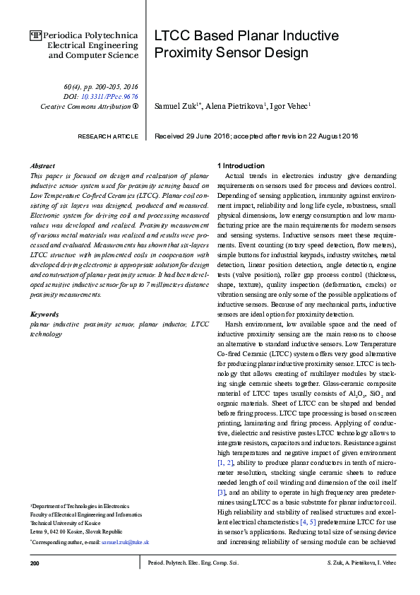 (PDF) LTCC Based Planar Inductive Proximity Sensor Design