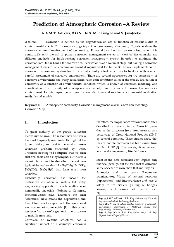 (PDF) Prediction of Atmospheric Corrosion –A Review