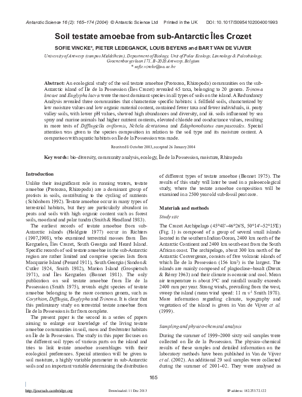 (PDF) Soil testate amoebae from sub-Antarctic les Crozet