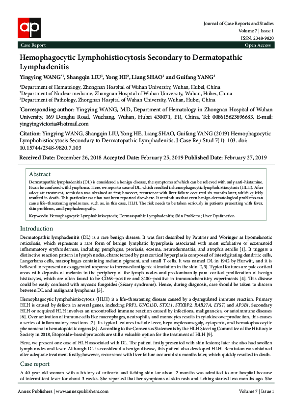 (PDF) Hemophagocytic lymphohistiocytosis secondary to Falciparum ...