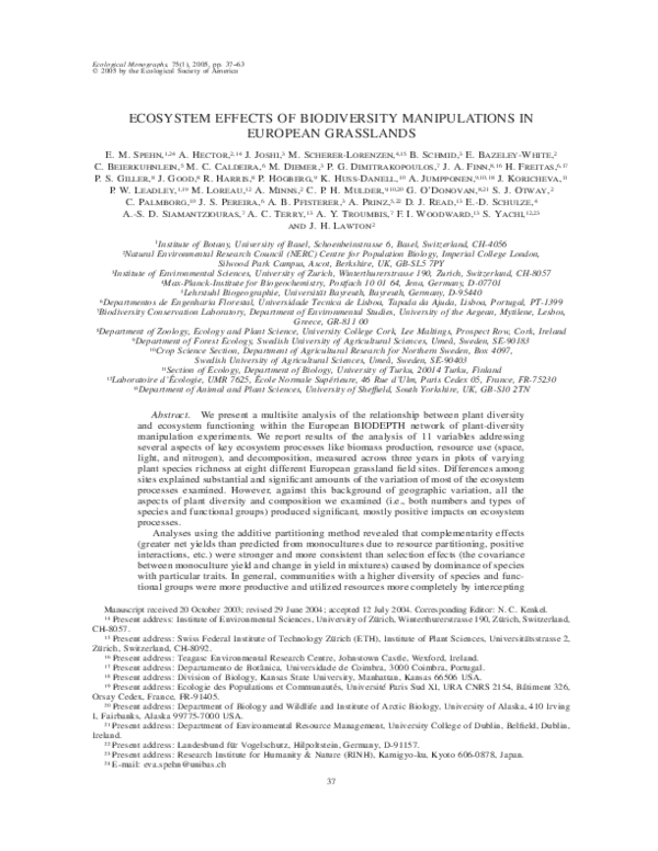 (PDF) Ecosystem Effects of Biodiversity Manipulations in European ...