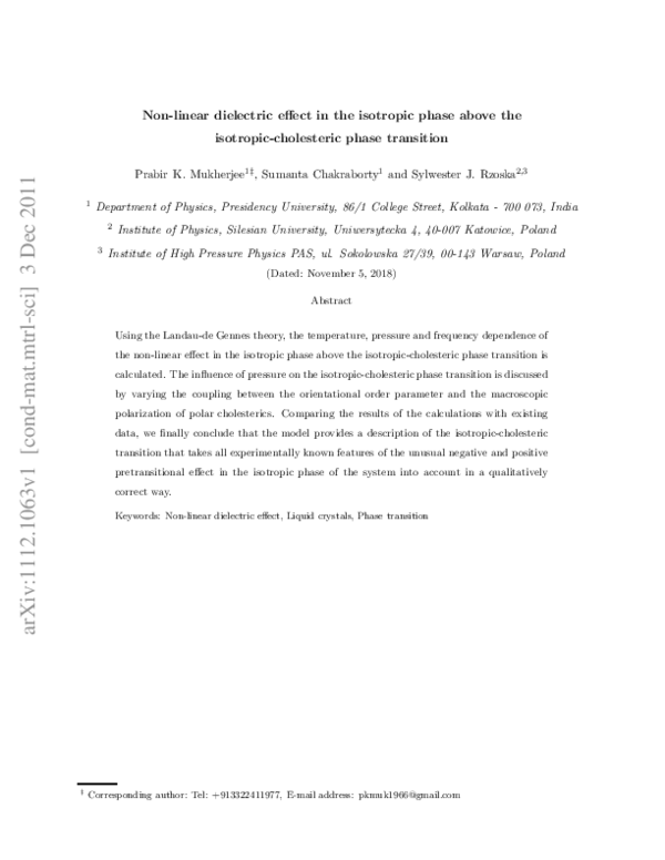 (PDF) Non-linear dielectric effect in the isotropic phase above the ...