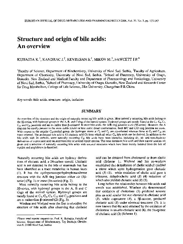 (PDF) Structure and origin of bile acids: An overview