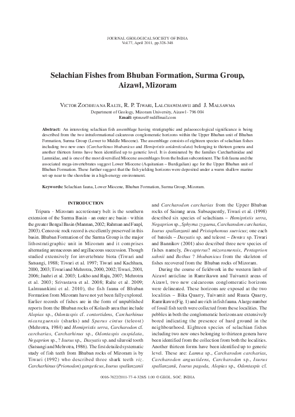 (PDF) Selachian fishes from Bhuban Formation, Surma Group, Aizawl, Mizoram