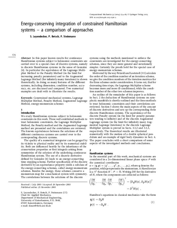 (PDF) Energy-conserving integration of constrained Hamiltonian systems ? a comparison of approaches