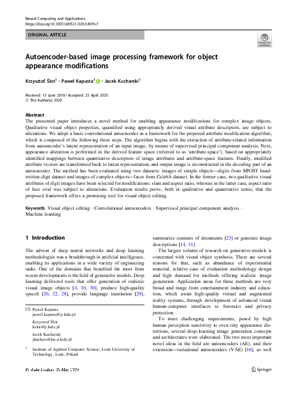 (PDF) Autoencoder-based image processing framework for object appearance modifications