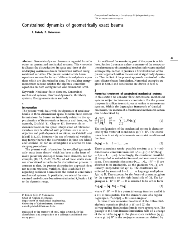 (PDF) Constrained dynamics of geometrically exact beams
