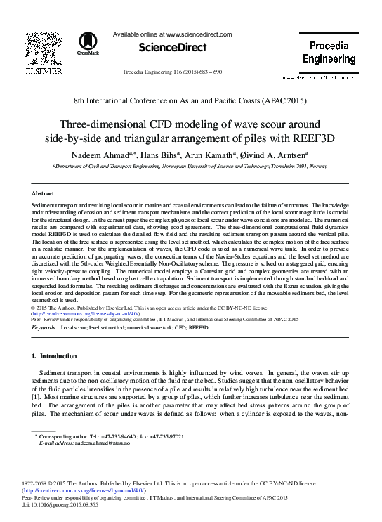 (PDF) Three-dimensional CFD Modeling of Wave Scour Around Side-by-Side and Triangular ...