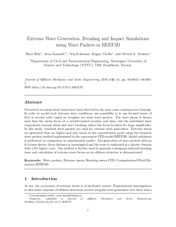 (PDF) Extreme Wave Generation, Breaking and Impact Simulations Using ...