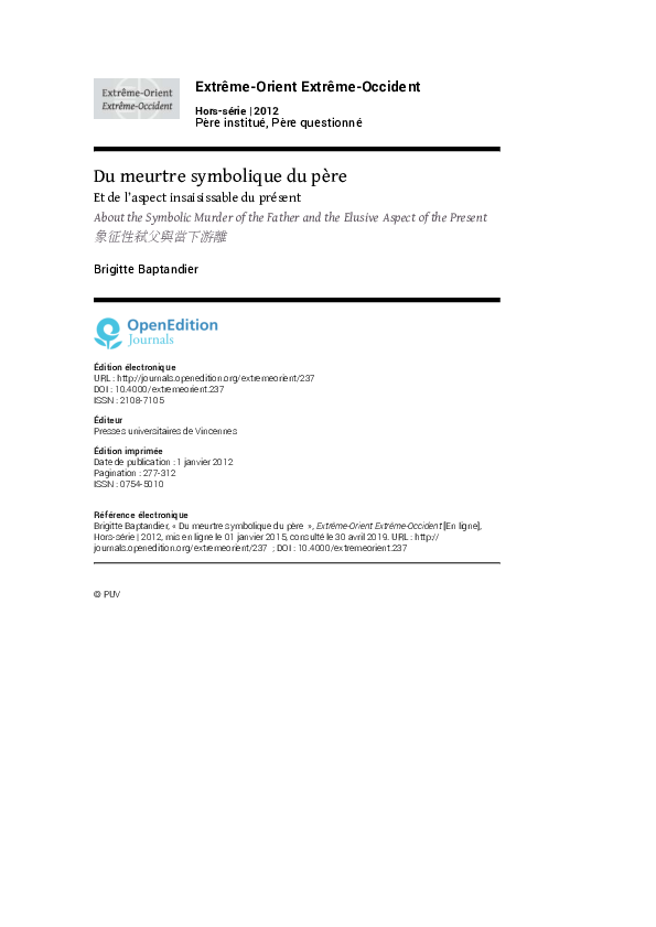 (PDF) Du meurtre symbolique du père
