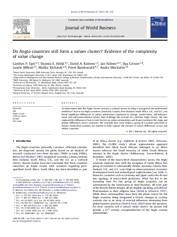 (PDF) Do Anglo countries still form a values cluster? Evidence of the ...