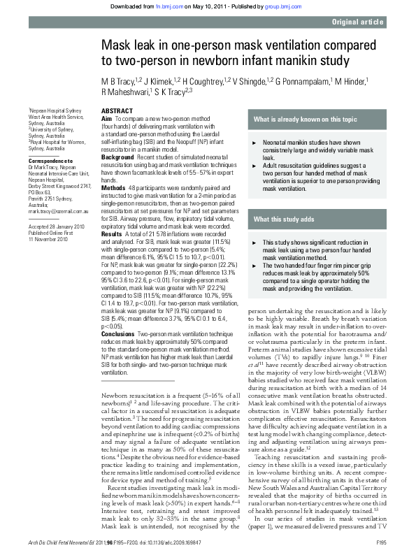 (PDF) Mask leak in one-person mask ventilation compared to two-person ...
