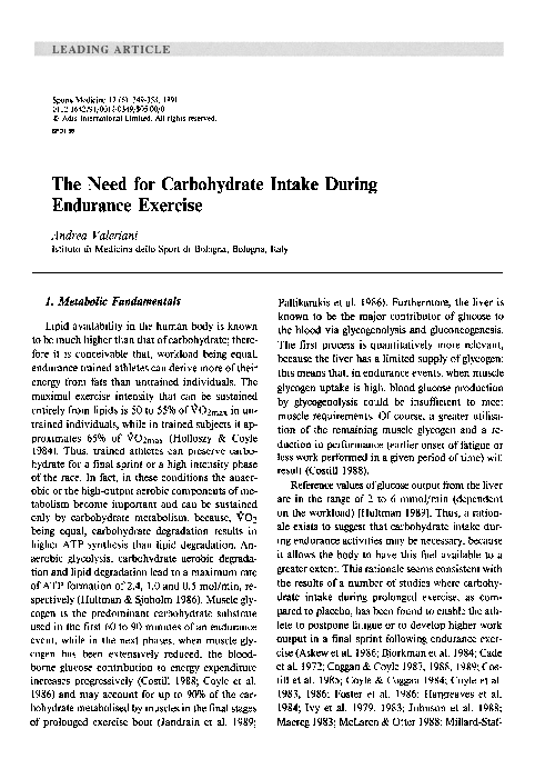 (PDF) The Need for Carbohydrate Intake During Endurance Exercise