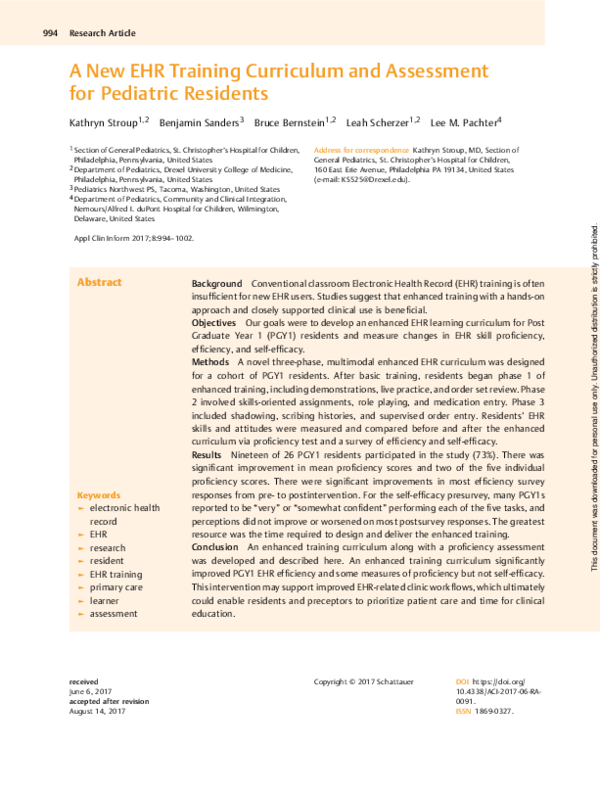 (PDF) A New EHR Training Curriculum and Assessment for Pediatric Residents