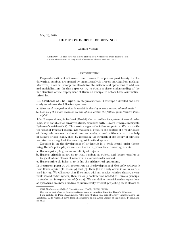 (PDF) Hume’s Principle, Beginnings