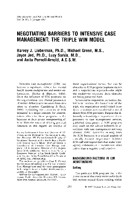 (PDF) Negotiating barriers to intensive case management: The triple win ...