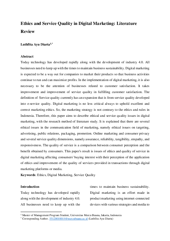 PDF Ethics And Service Quality In Digital Marketing Literature Review Luthfita Diarta pdf-ethics-and-service-quality-in-digital-marketing-literature-review-luthfita-diarta