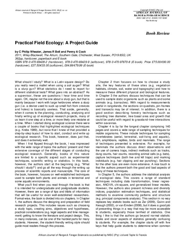 (PDF) Practical Field Ecology: a Project Guide