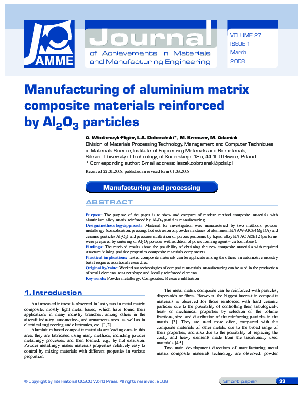 (PDF) Manufacturing of aluminium matrix composite materials reinforced ...