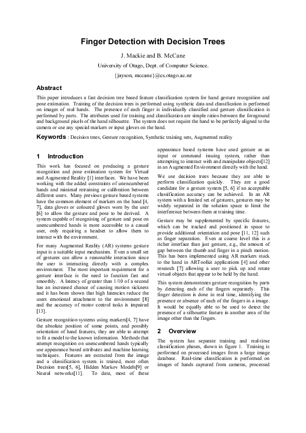 (PDF) Finger detection with decision trees