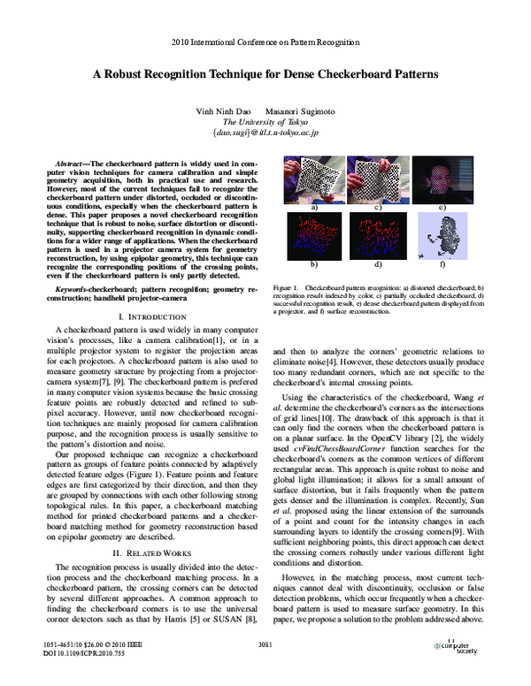 Pdf A Robust Recognition Technique For Dense Checkerboard Patterns