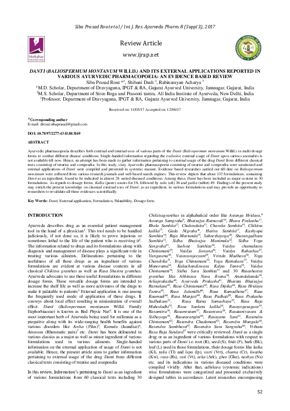 (PDF) Danti (Baliospermum Montanum WILLD.) and Its External ...