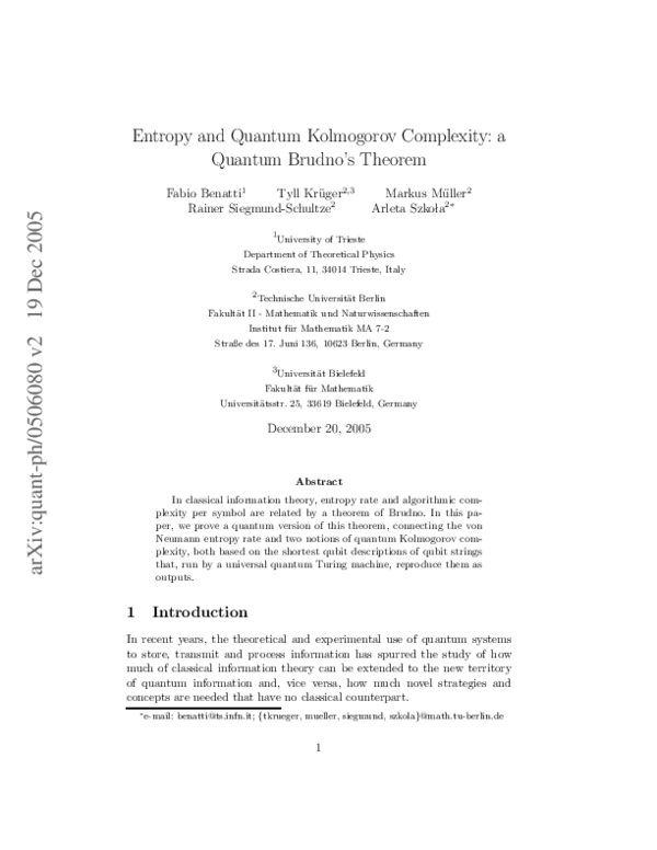 (PDF) Entropy and Quantum Kolmogorov Complexity: A Quantum Brudno’s Theorem | FABIO BENATTI ...