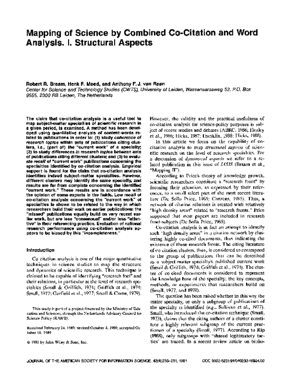 (PDF) Mapping of science by combined co-citation and word analysis. I ...