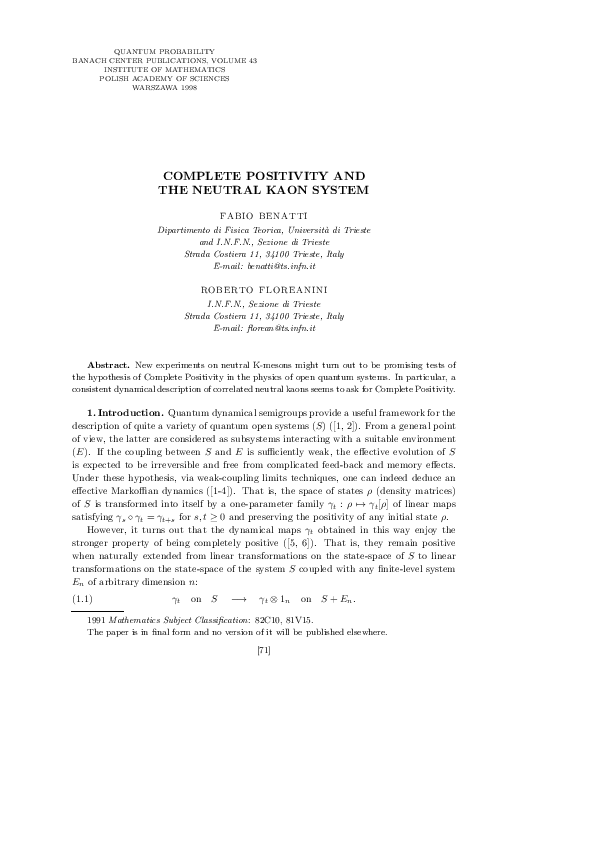 (PDF) Complete positivity and the neutral kaon system