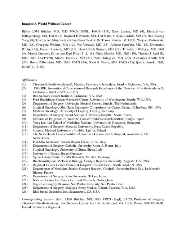 (PDF) Imagine a world without cancer
