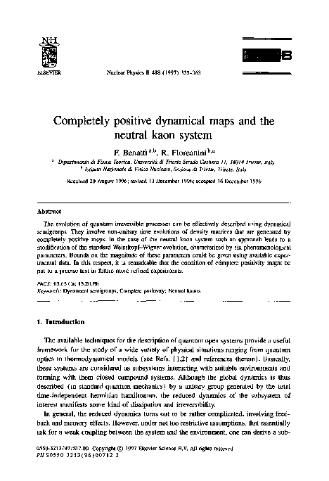 (PDF) Completely positive dynamical maps and the neutral kaon system