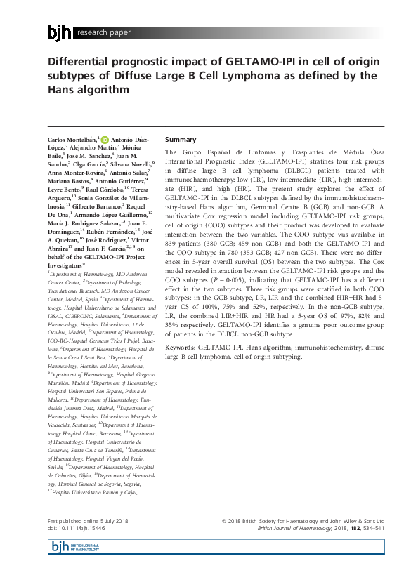 (PDF) Differential prognostic impact of GELTAMO-IPI in cell of origin ...