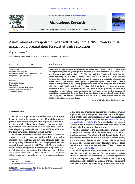 (PDF) Assimilation of extrapolated radar reflectivity into a NWP model ...