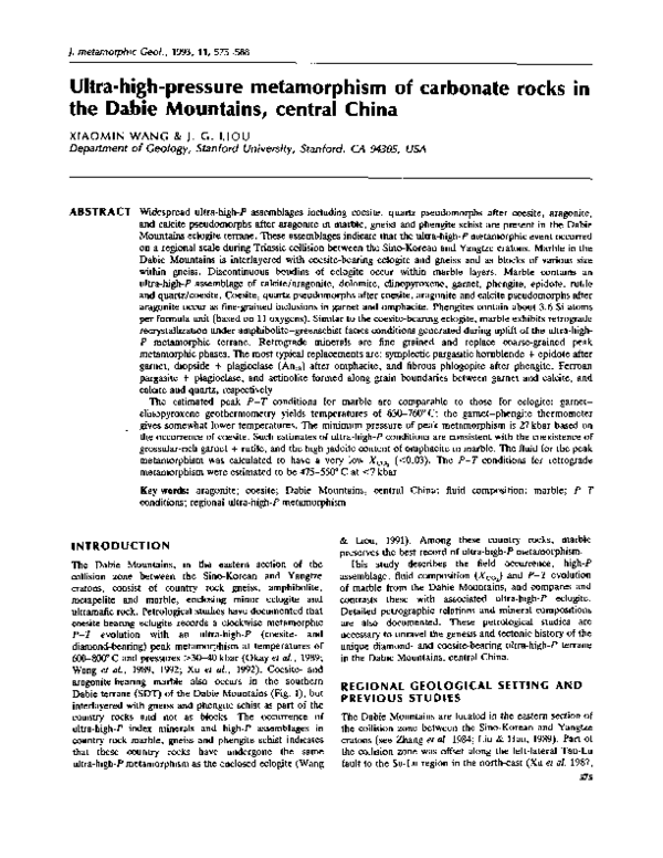 (PDF) Ultra-high-pressure metamorphism of carbonate rocks in the Dabie ...