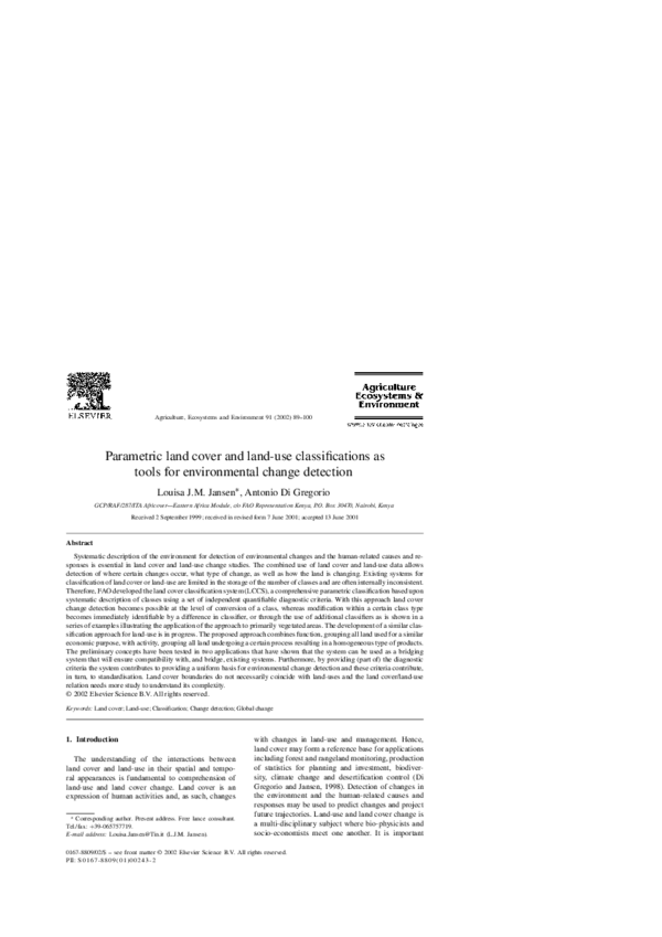 (PDF) Parametric land cover and land-use classifications as tools for environmental change detection