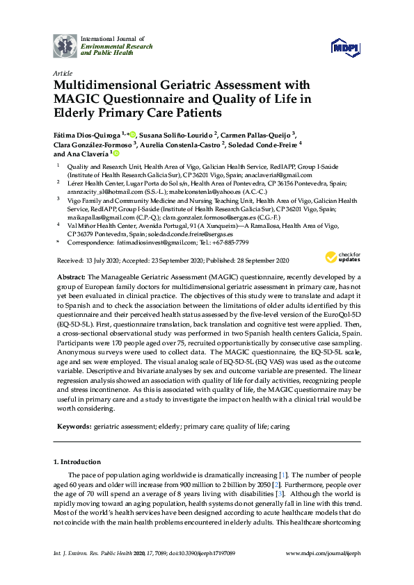 (PDF) Multidimensional Geriatric Assessment with MAGIC Questionnaire ...