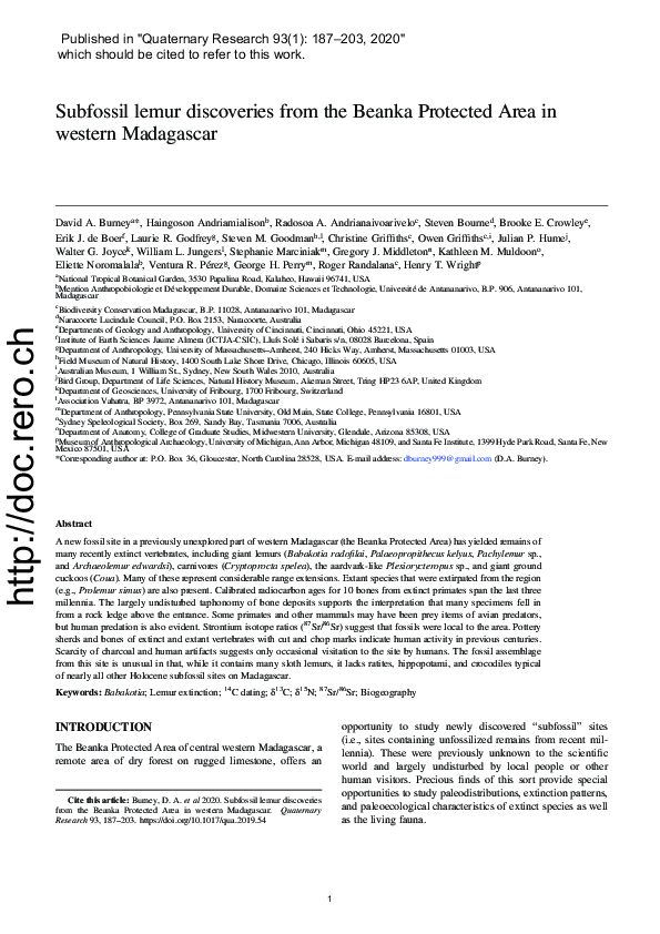 (PDF) Subfossil lemur discoveries from the Beanka Protected Area in ...