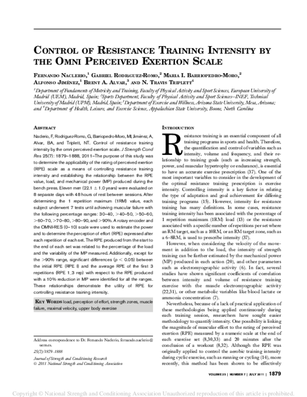(PDF) Control of Resistance Training Intensity by the Omni Perceived ...