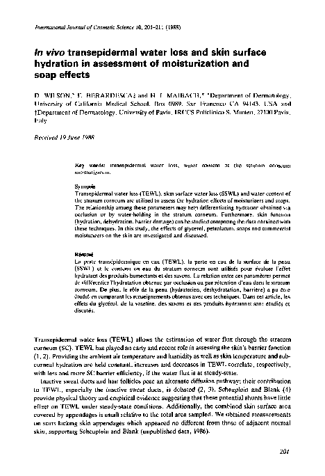 (PDF) In vivo transepidermal water loss and skin surface hydration in ...
