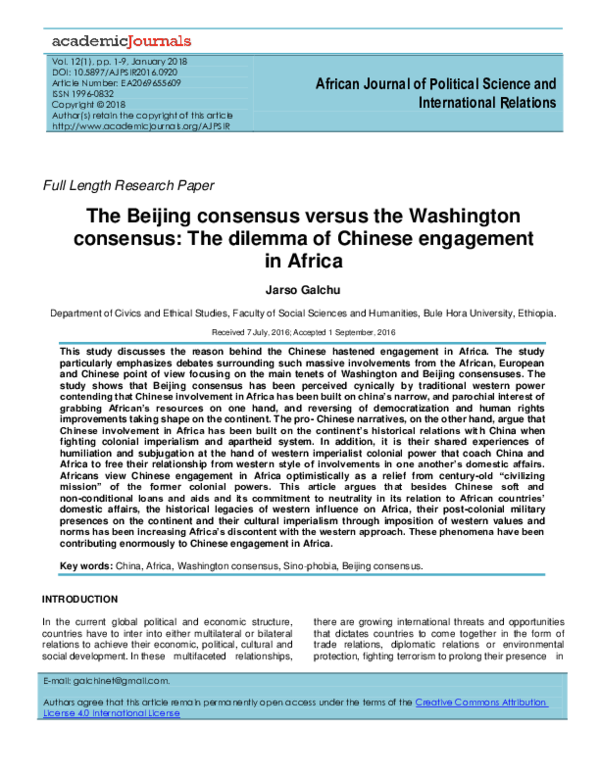 (PDF) The Beijing consensus versus the Washington consensus: The ...