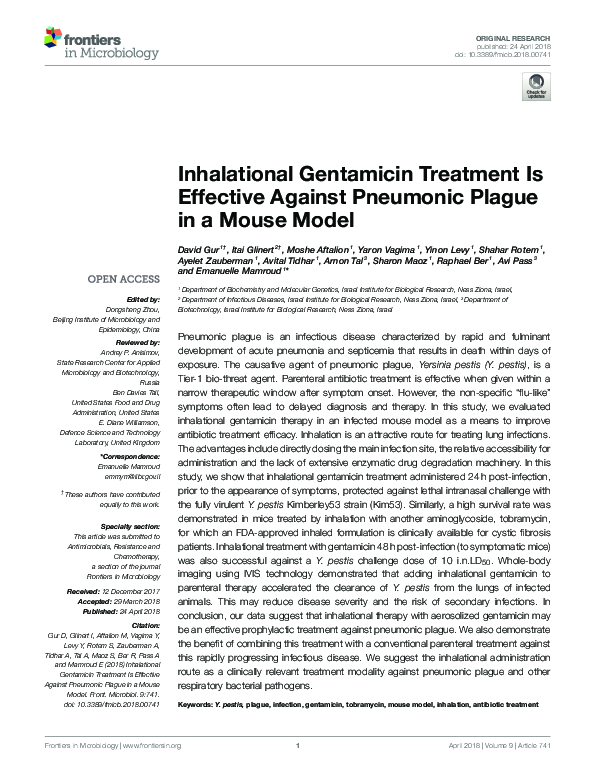 (PDF) Inhalational Gentamicin Treatment Is Effective Against Pneumonic ...