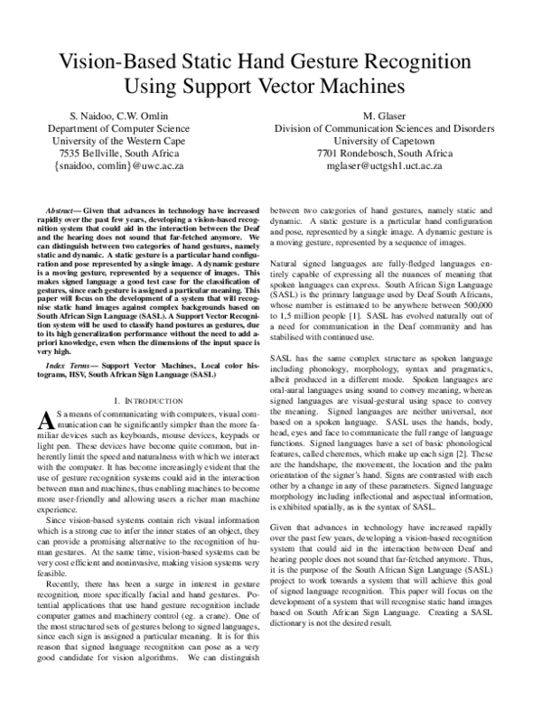 (PDF) Vision-Based Static Hand Gesture Recognition using Support Vector Machines