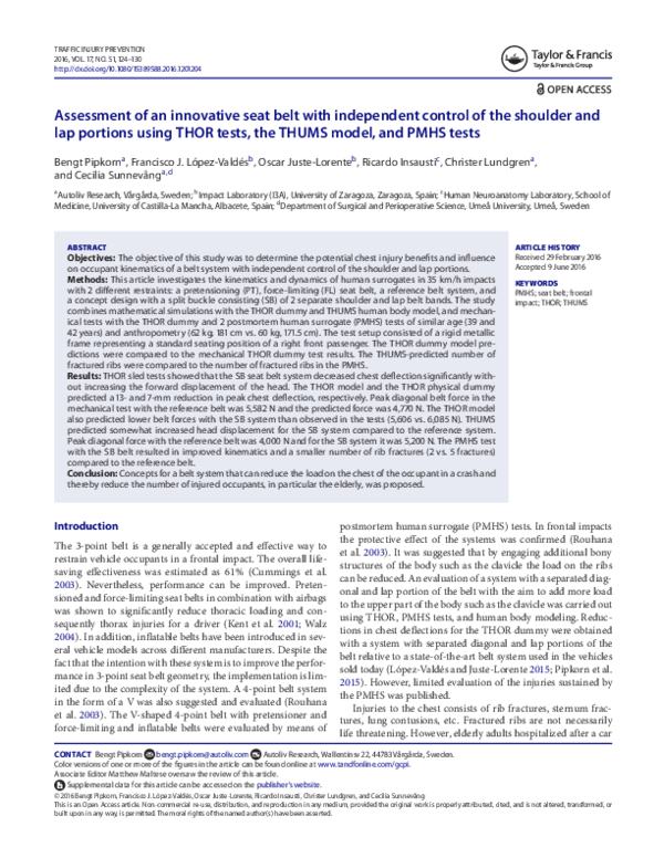 (PDF) Assessment of an innovative seat belt with independent control of ...